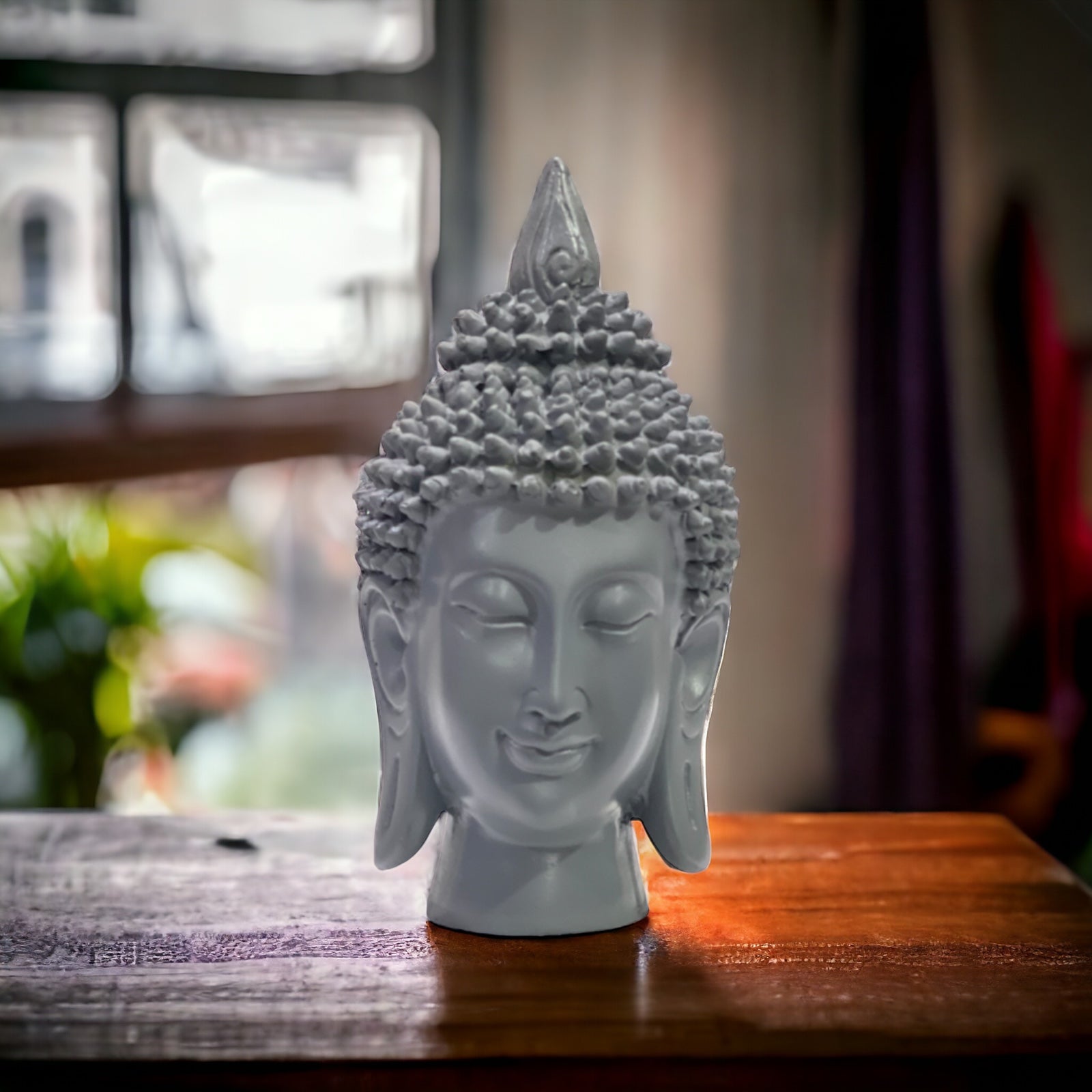 Buddha Head Statue for Home Decor Table Resin Idols H 17.5 cm cutncurve
