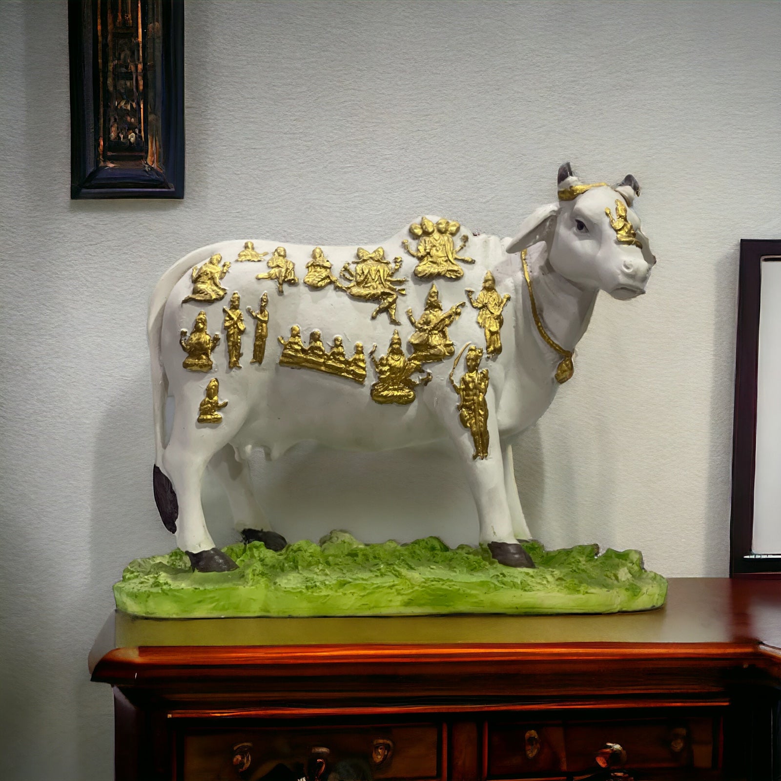 Kamdhenu Cow with God Figures,H-23.5 cm – cutncurve